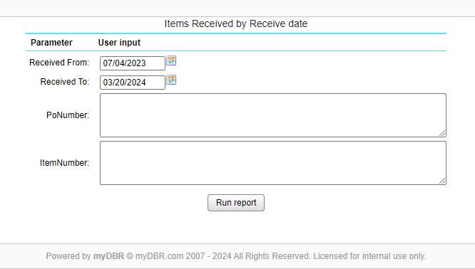 Items Received by Receive Date