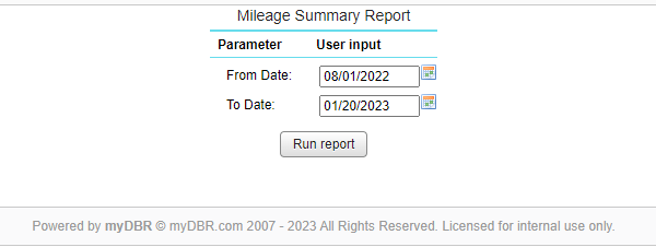 Mileage Summary Report