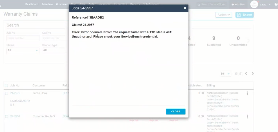 Warranty Claims from ServiceWorks